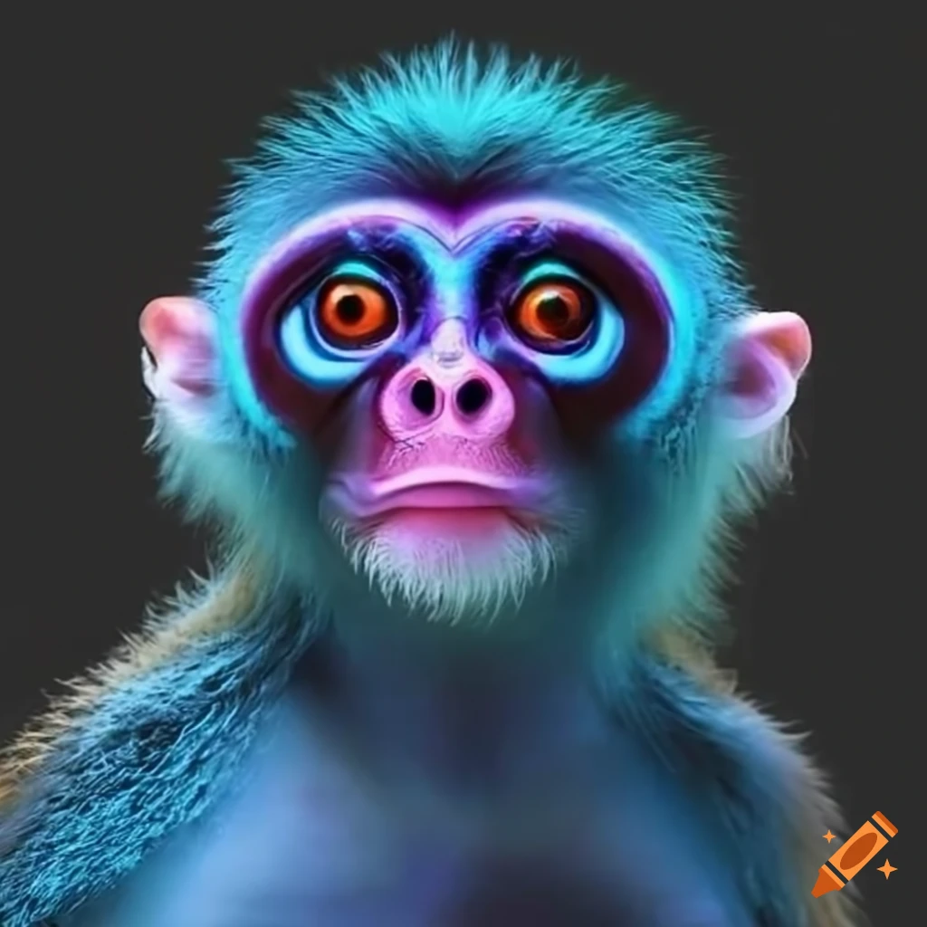 Neon spider monkey with glowing x eyes on Craiyon