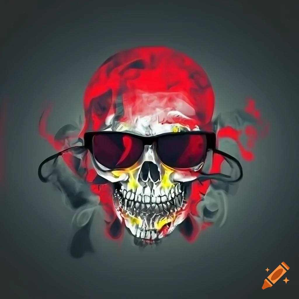 Front facing skull wearing a blue and grey ball cap backwards on Craiyon