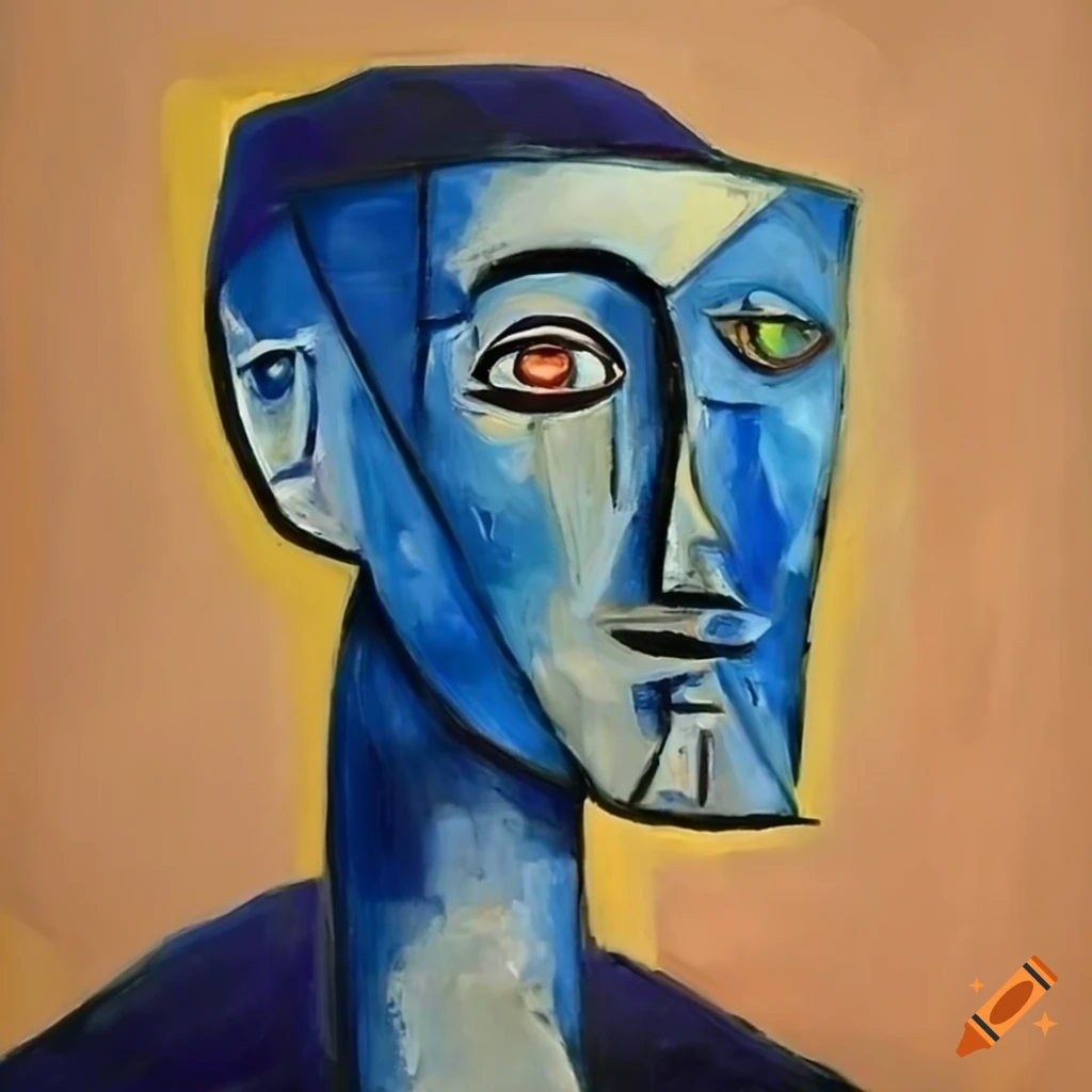 Cubist picasso painting of a blue man on Craiyon