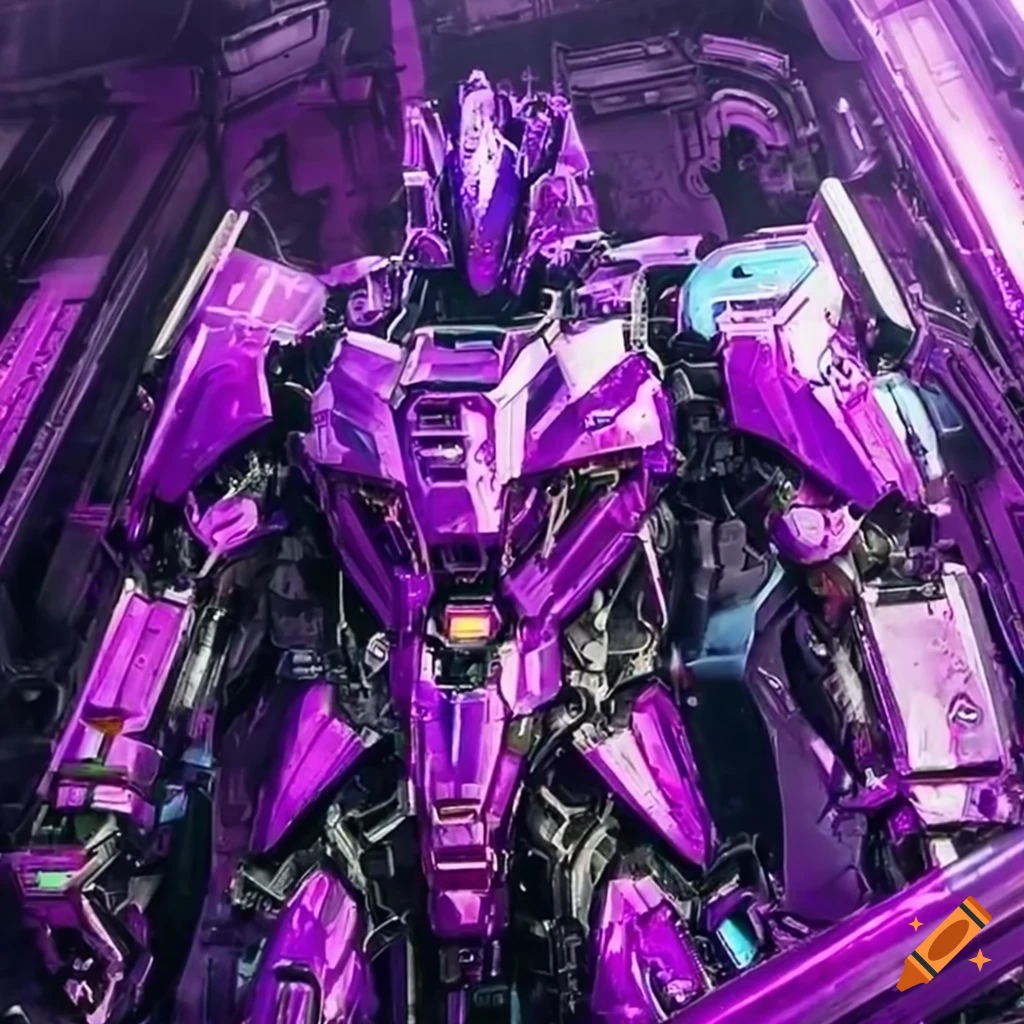 Vibrant purple futuristic mecha with intricate details on Craiyon