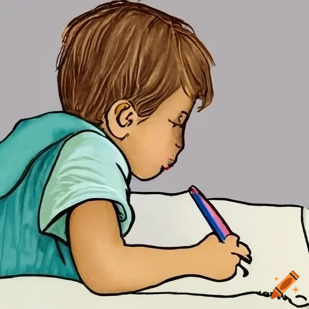 Kid practicing writing on paper on Craiyon