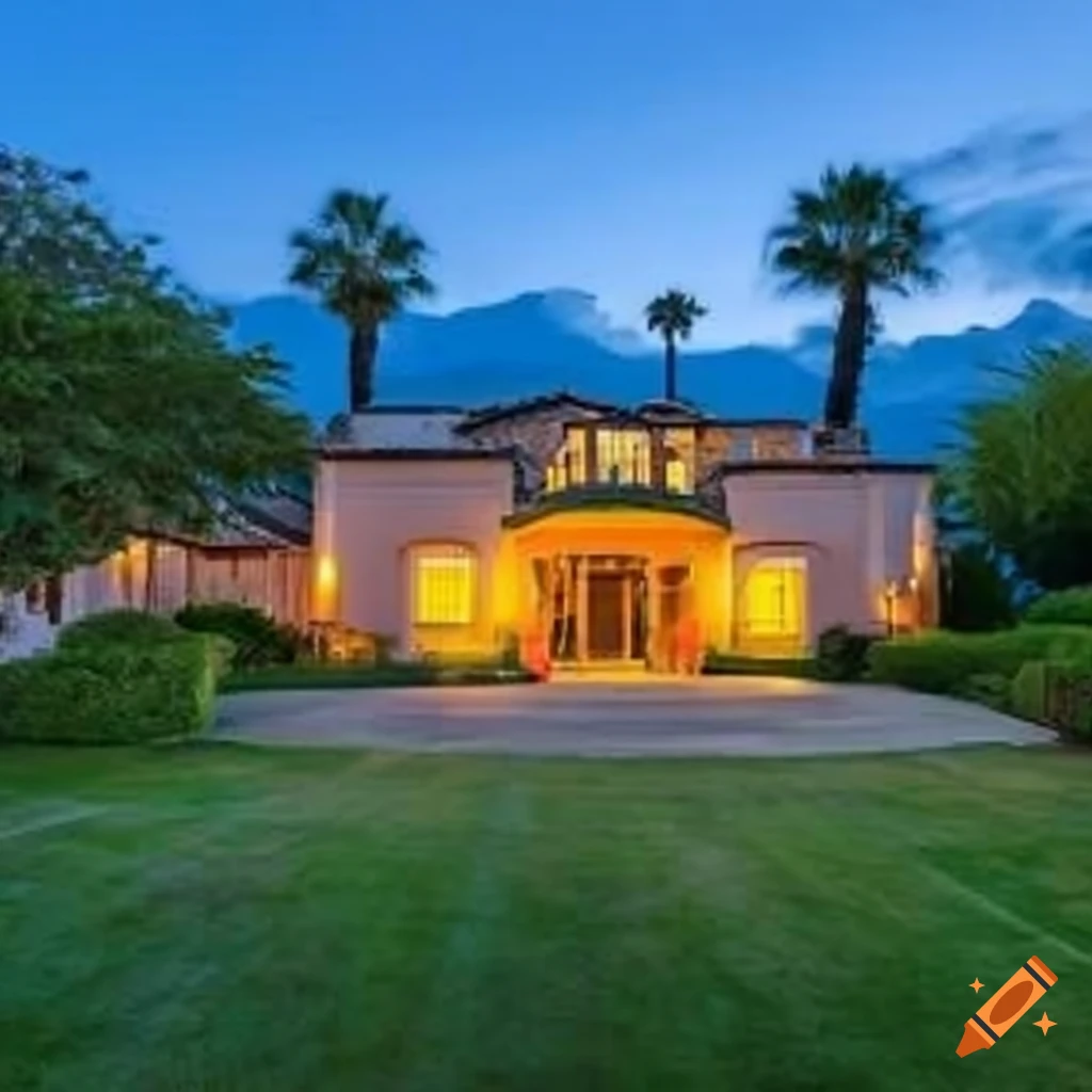 Luxurious single-story estate with stunning flower garden on Craiyon