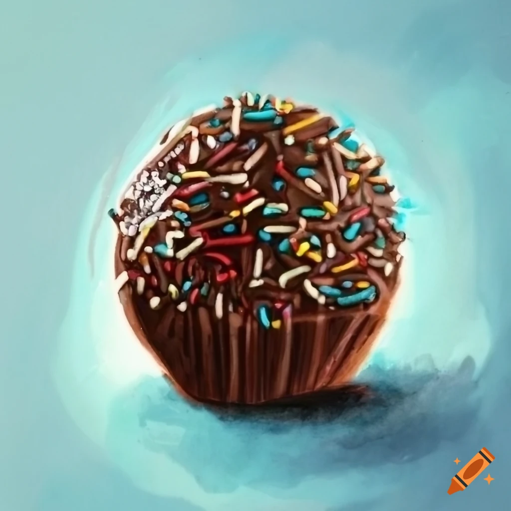Drawing of a chocolate brigadeiro ball with sprinkles on Craiyon