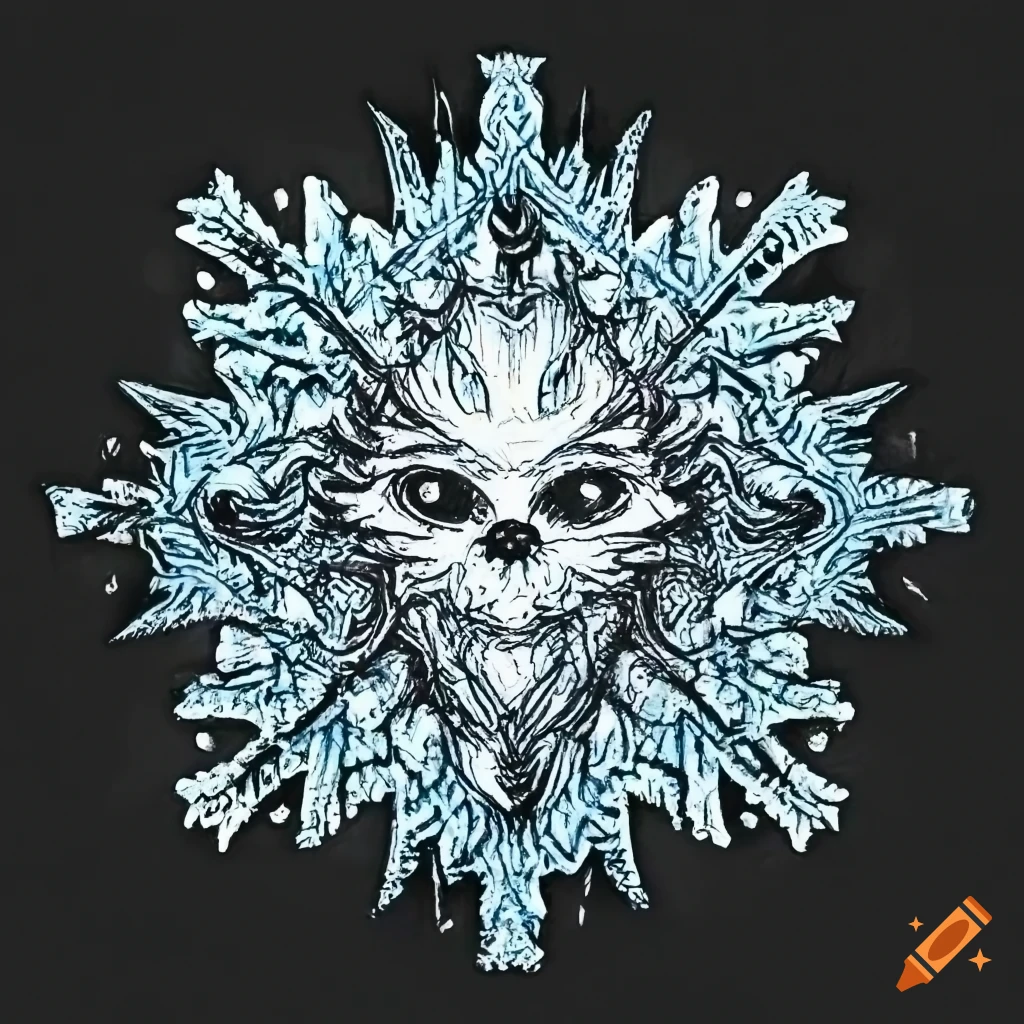 Sketch of a cold ice monster with snowflakes on Craiyon