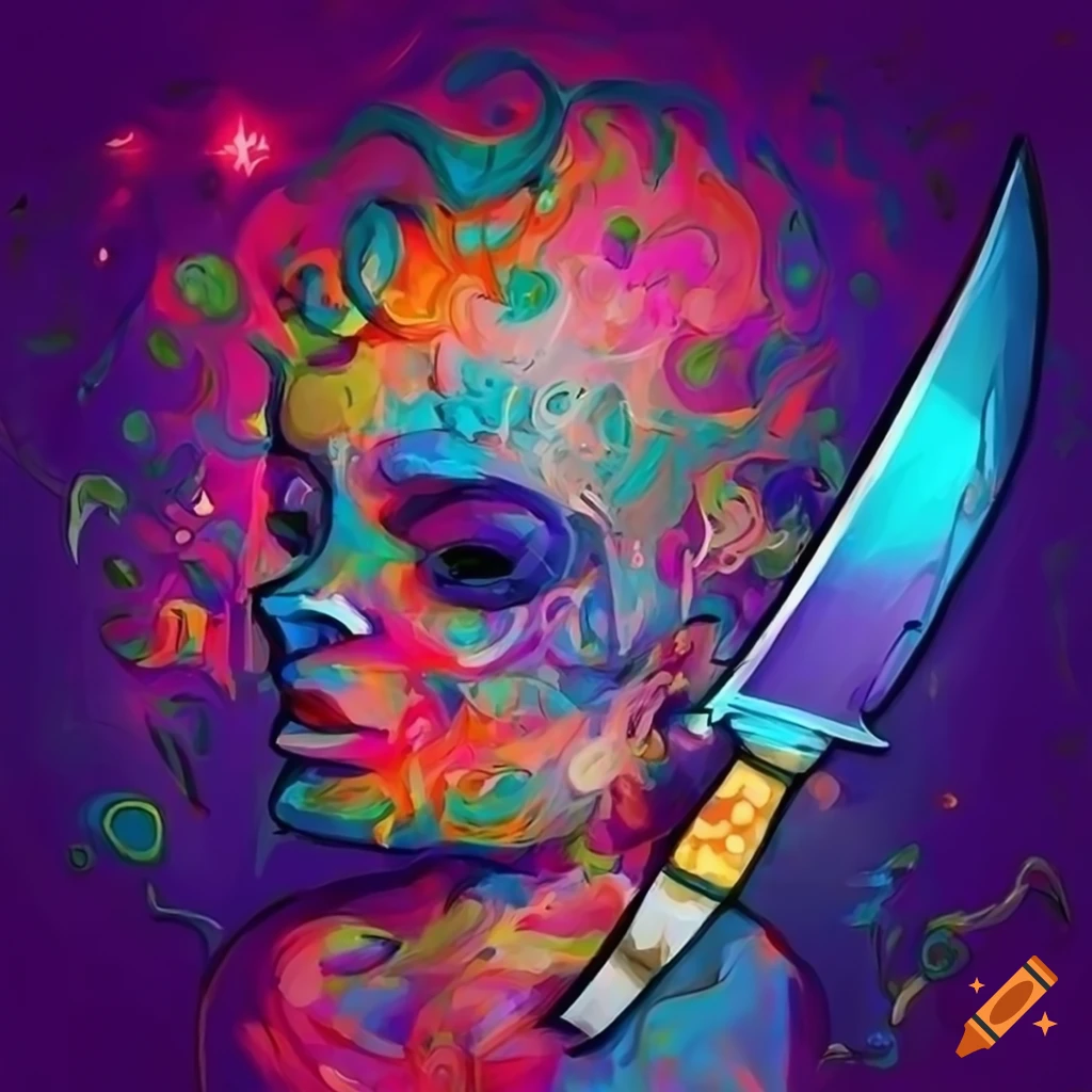 Colorful illustration of a knife game in action