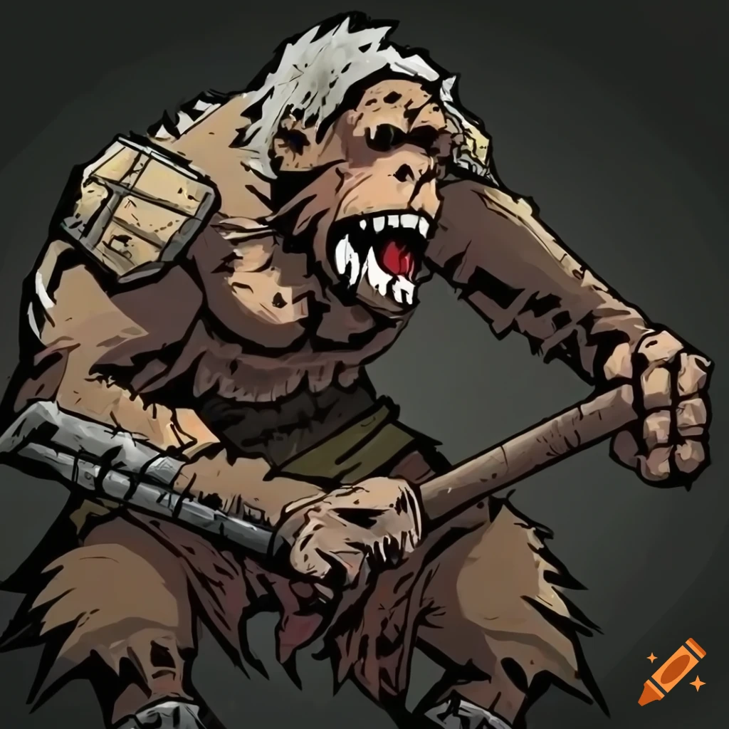Fantasy artwork of a dynamic ape fighter with a giant battleaxe on Craiyon