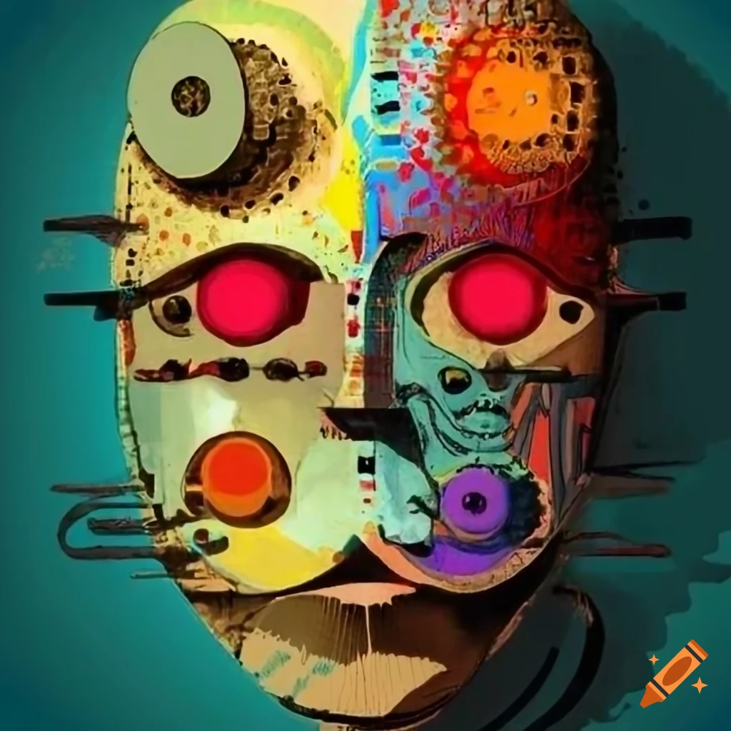 Vintage travel poster with sculptural features of zatoichi on Craiyon