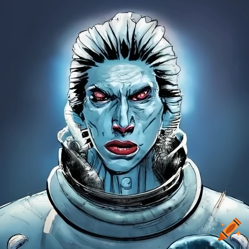 Cartoon art of adam driver as mr. freeze on Craiyon