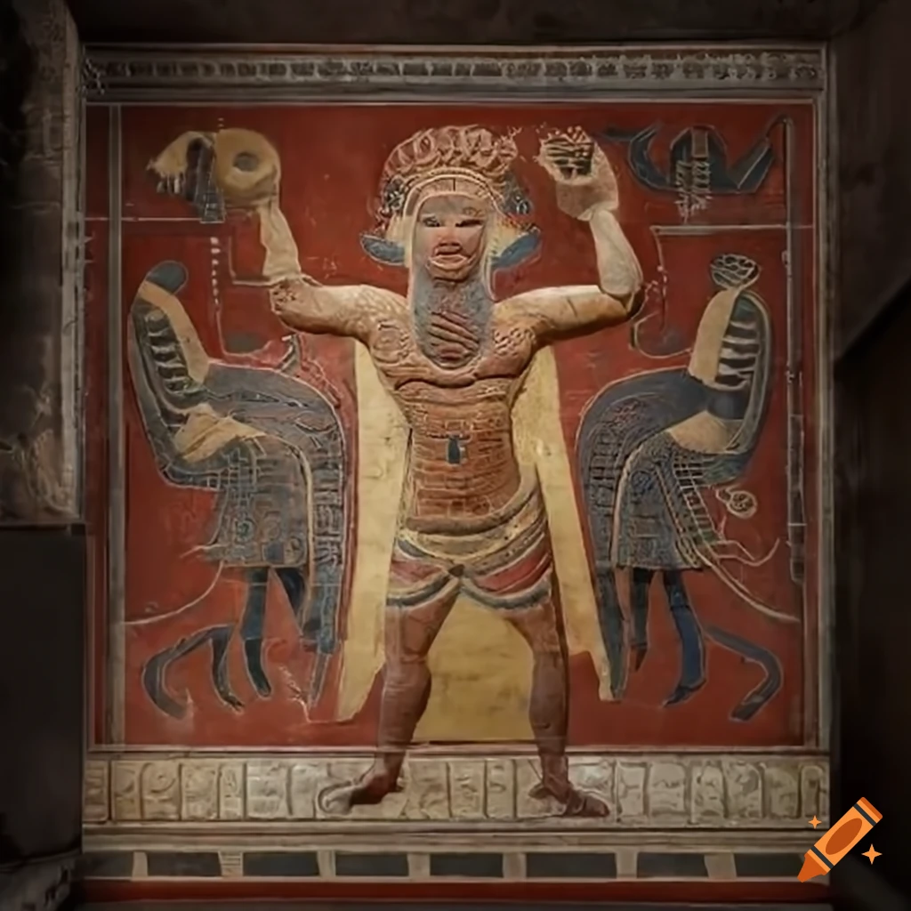 Etruscan-Hittite fresco painting of a sky god on Craiyon