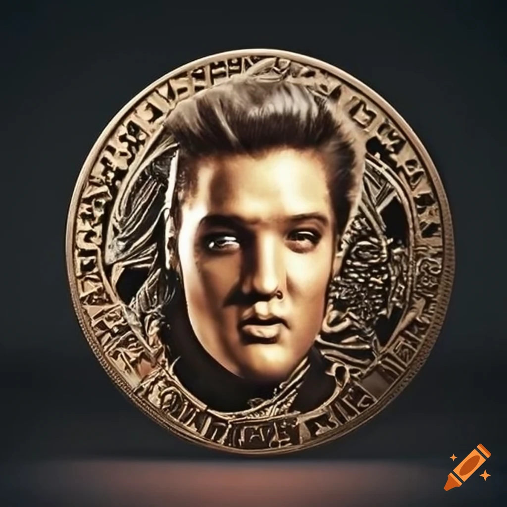 Intricate design of a coin honoring elvis presley on Craiyon