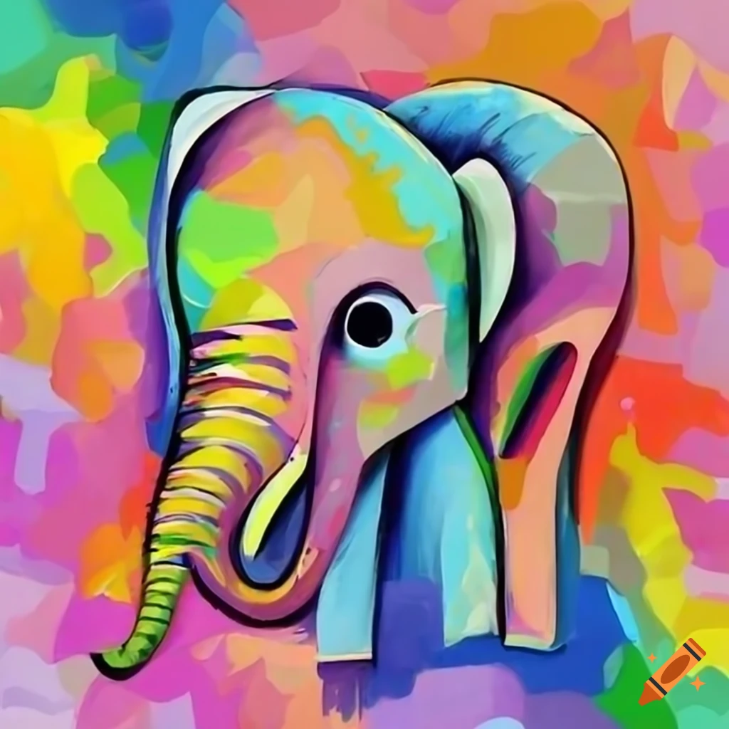 Colorful cubism painting of an elephant
