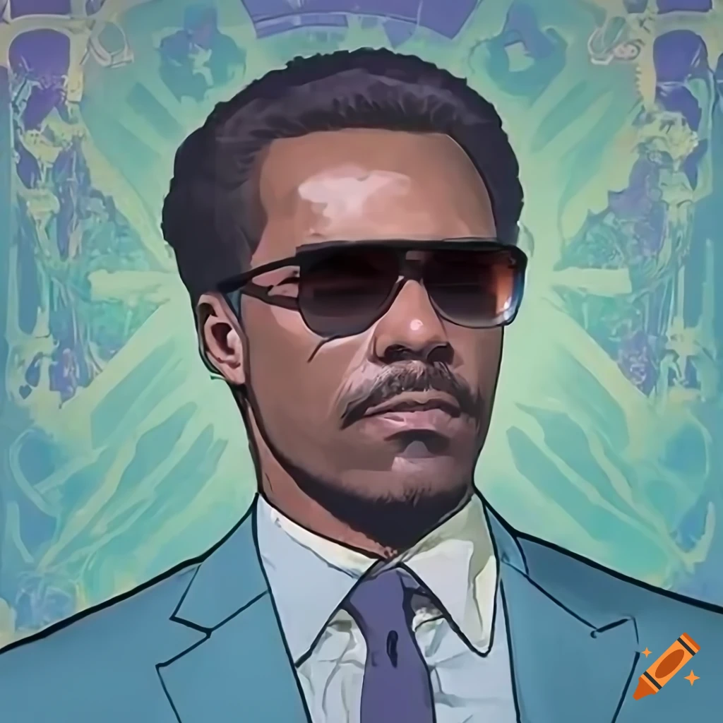 Art nouveau illustration of Rico Tubbs from Miami Vice on Craiyon