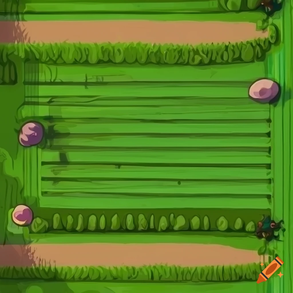 Top down view of a cartoonish agricultural field