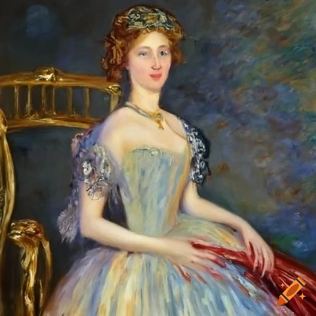 Impressionist painting of a noble lady in an elegant dress on Craiyon