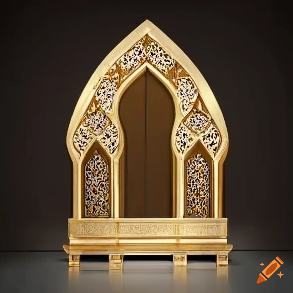 Entrance altar with Islamic art design in marble and gold on Craiyon