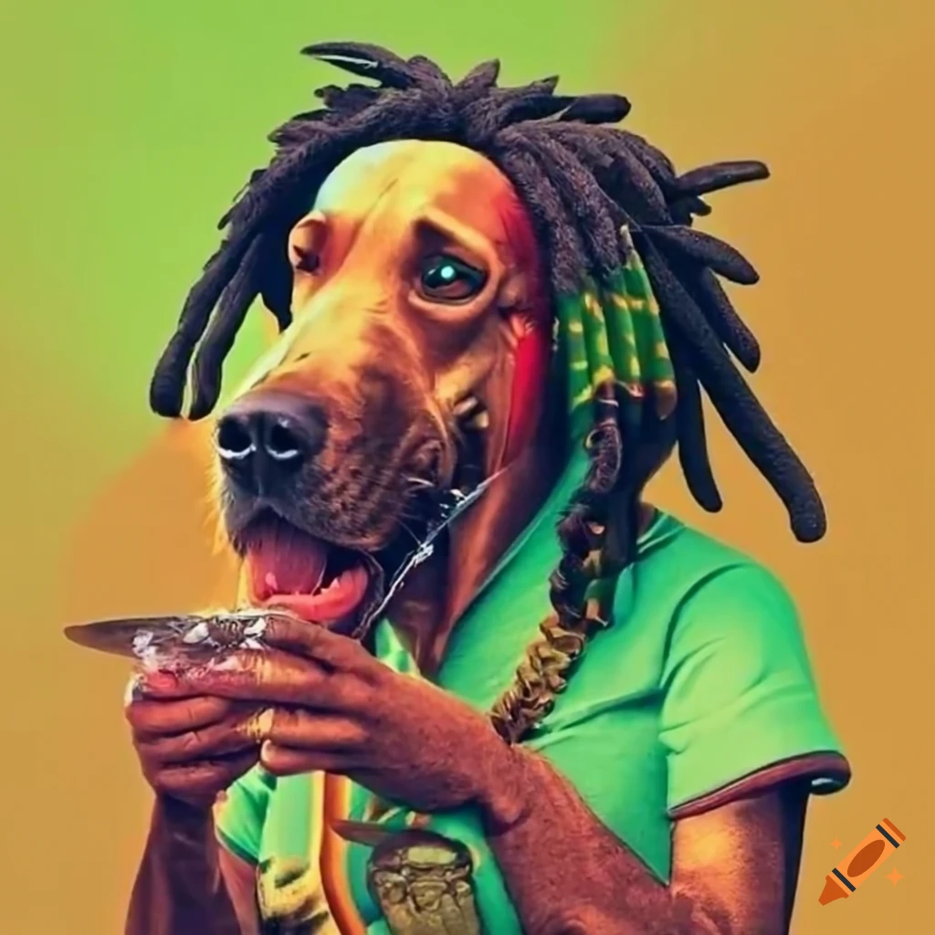 Happy dog with a cannabis joint on Craiyon