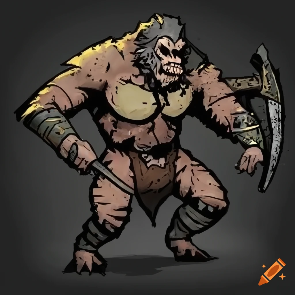 Prehistoric ape fighter with battleaxe artwork on Craiyon