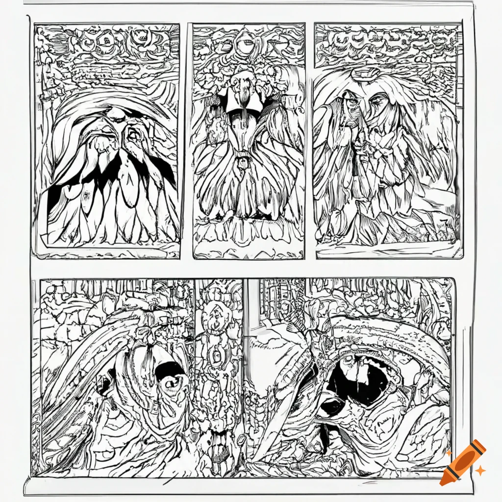 Black and white comic strip with an owl in moebius style on Craiyon