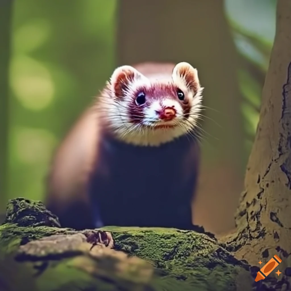 Elegant white ferret in a blooming garden on Craiyon