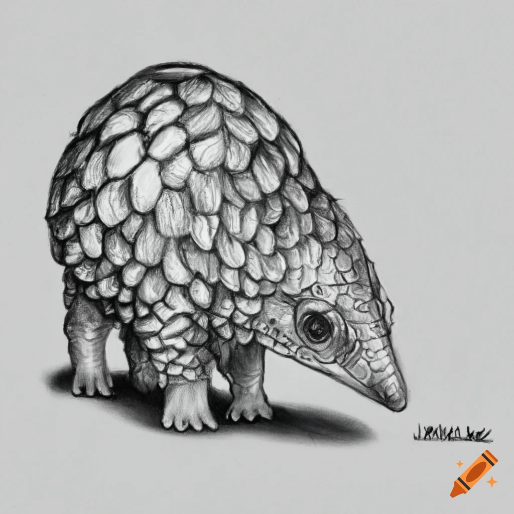 Pencil drawing of a pangolin on Craiyon