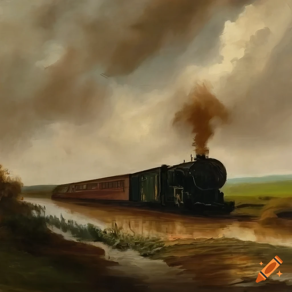 René magritte style artwork of a locomotive and pipe on Craiyon