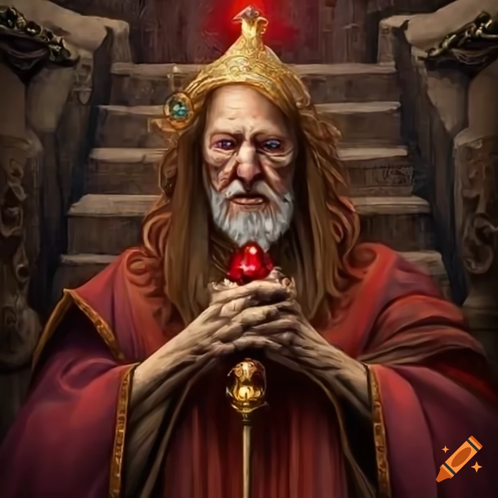 Realistic depiction of a wizard on a throne in a castle on Craiyon