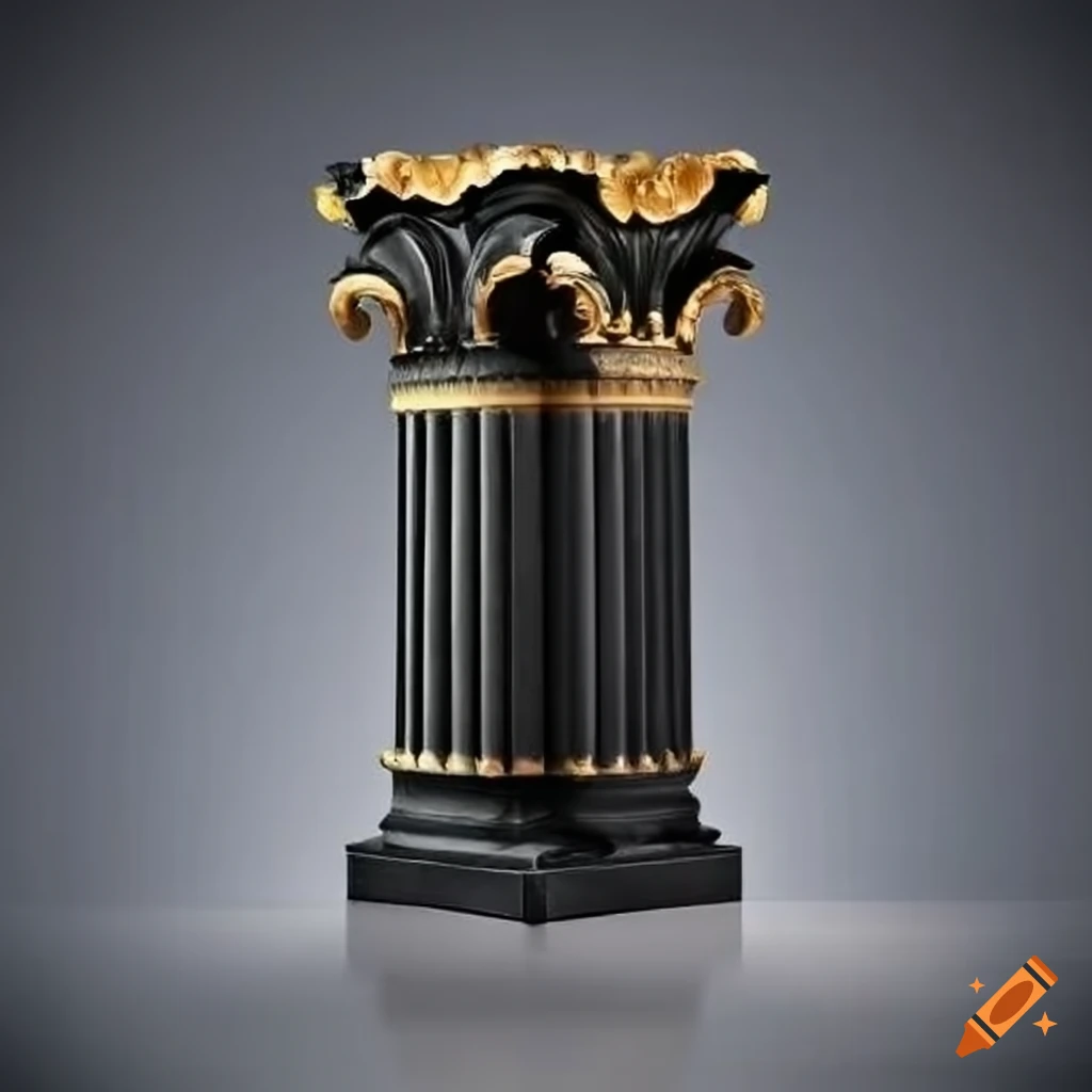 Black marble corinthian column with gold details