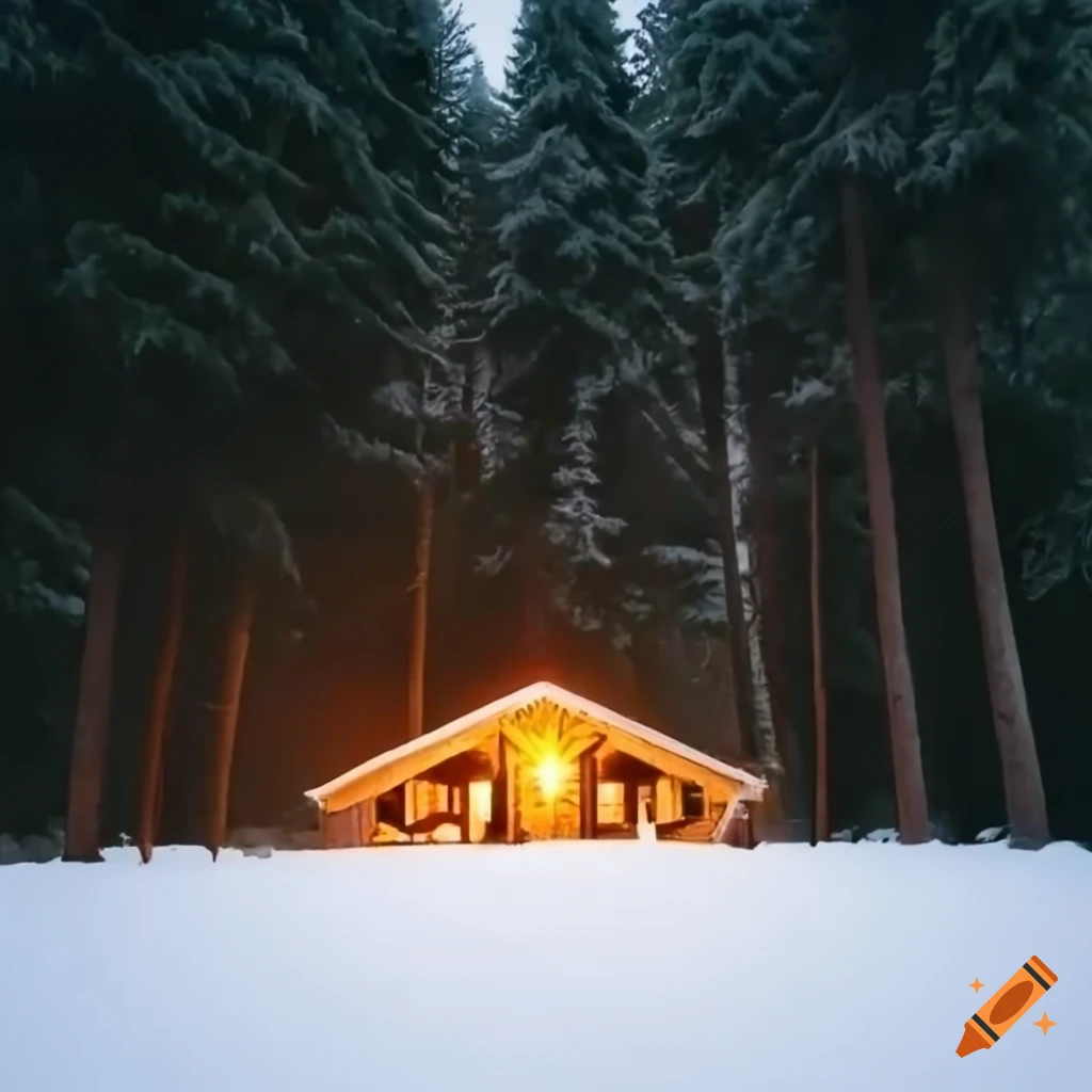 Festive winter cabin on fire surrounded by snow on Craiyon