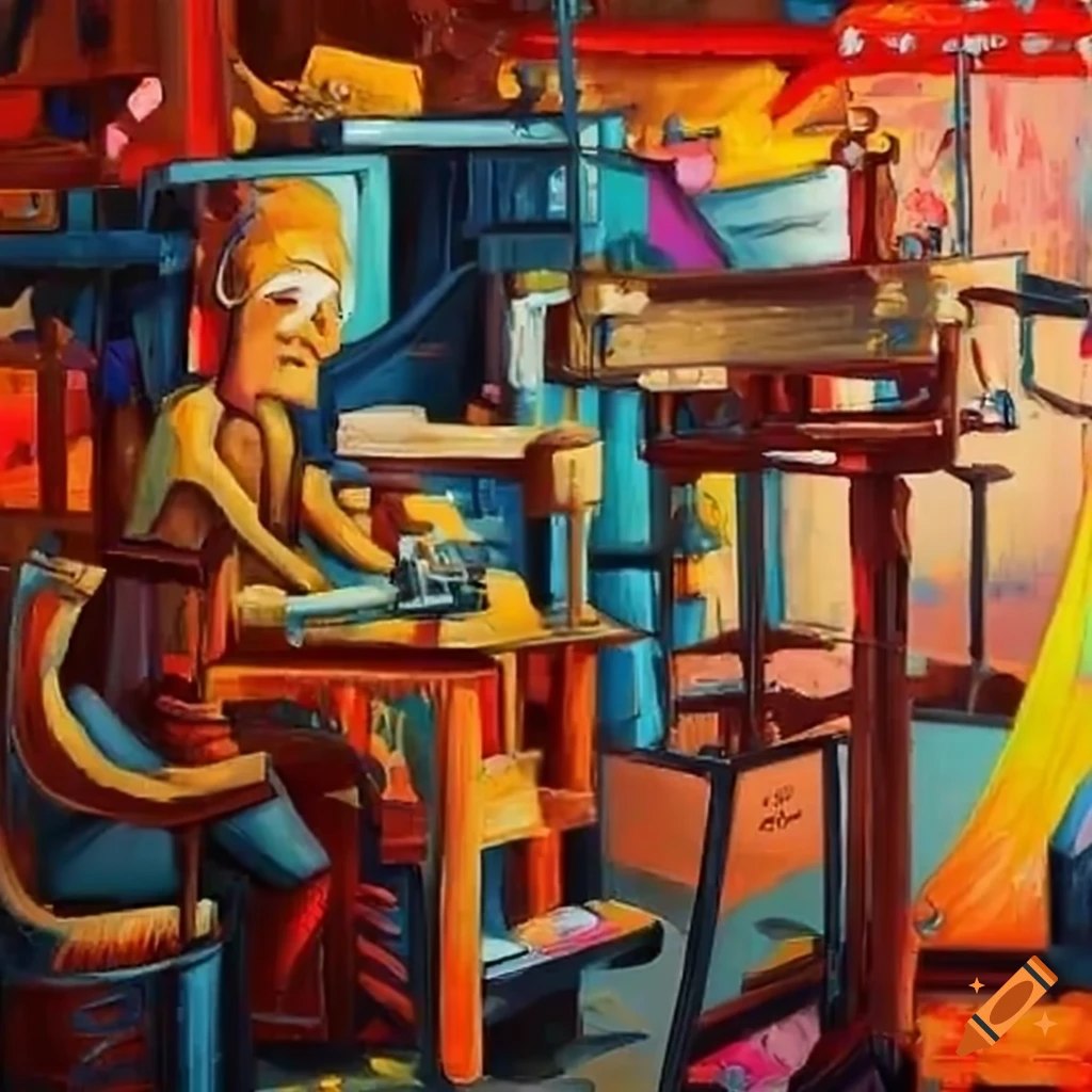 Cartoons being produced in an assembly line