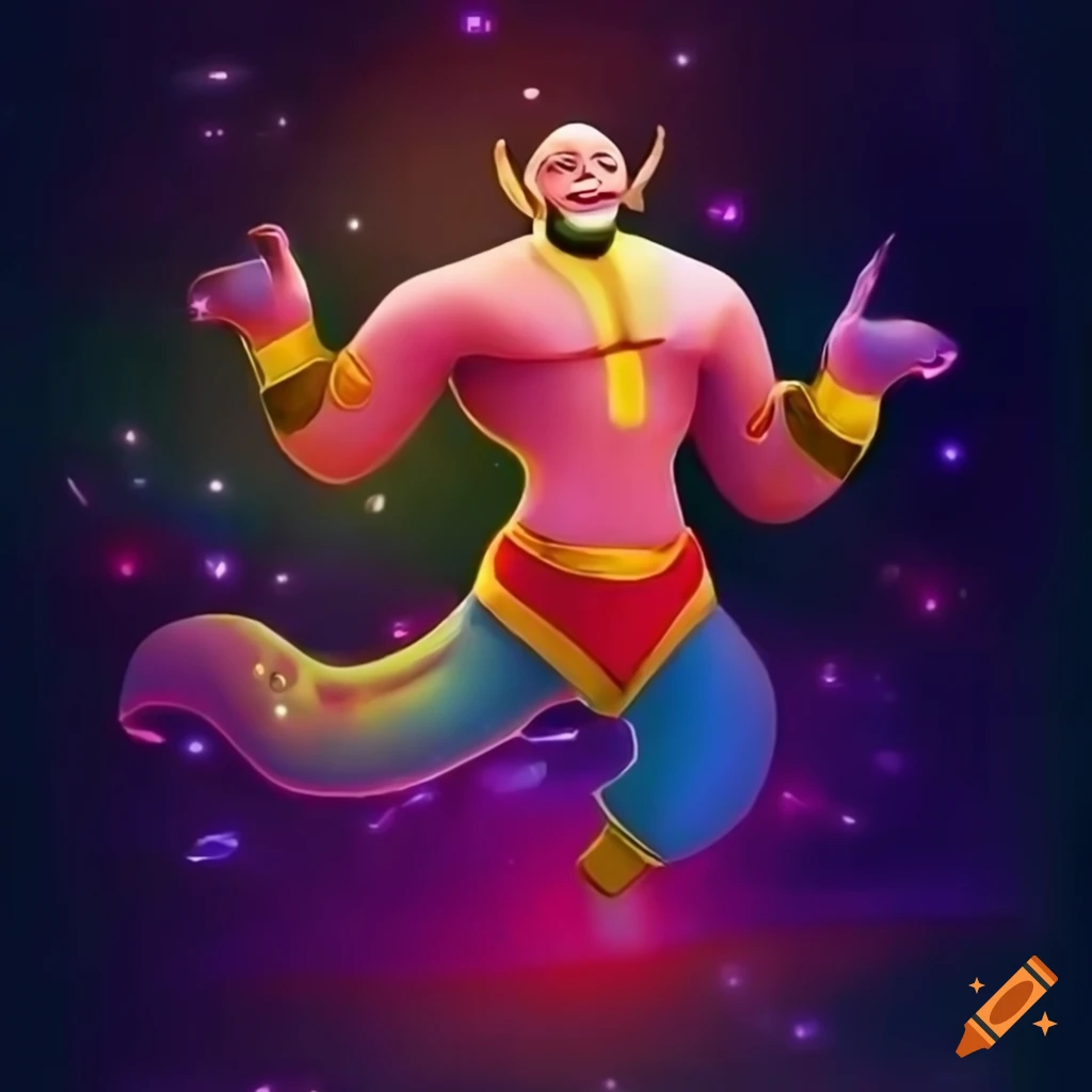 Genie social media mascot on a purple background on Craiyon