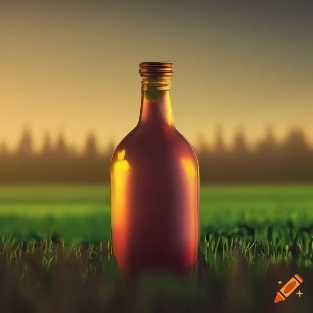Close-up of eco-friendly agriculture field with colored potion bottles