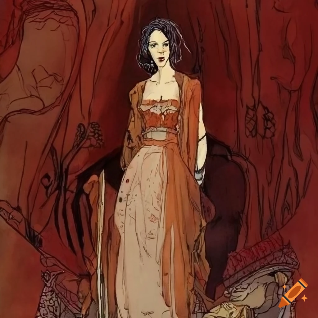 Elegant illustration of a noble lady in a dress on Craiyon