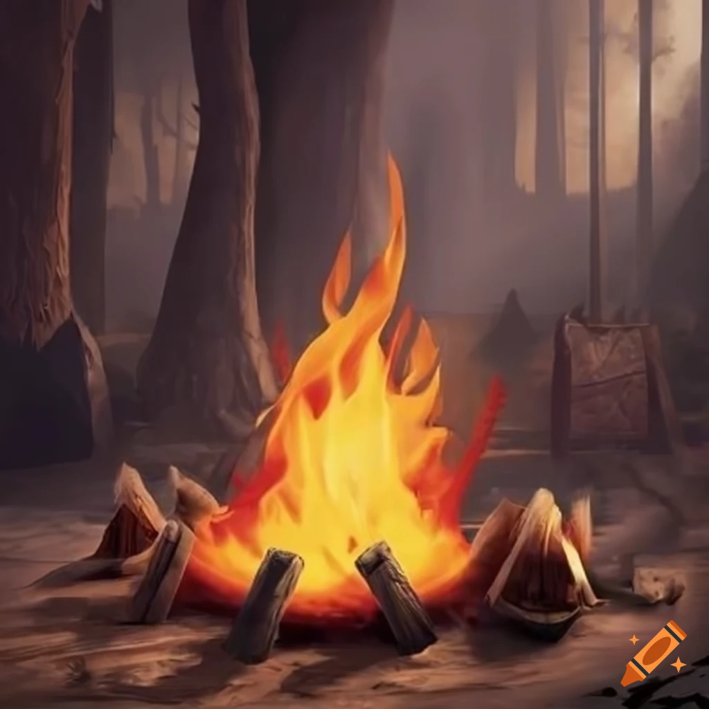 Fantasy campfire in a medieval setting on Craiyon