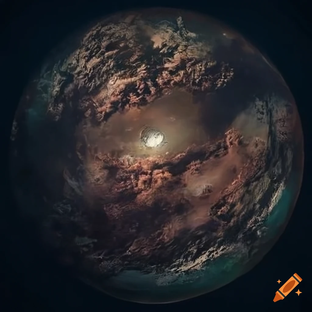 Birds-eye view of a post-apocalyptic planet on Craiyon