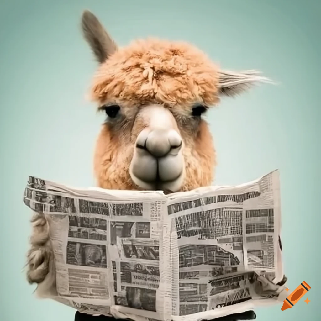 Alpaca hiding behind a newspaper