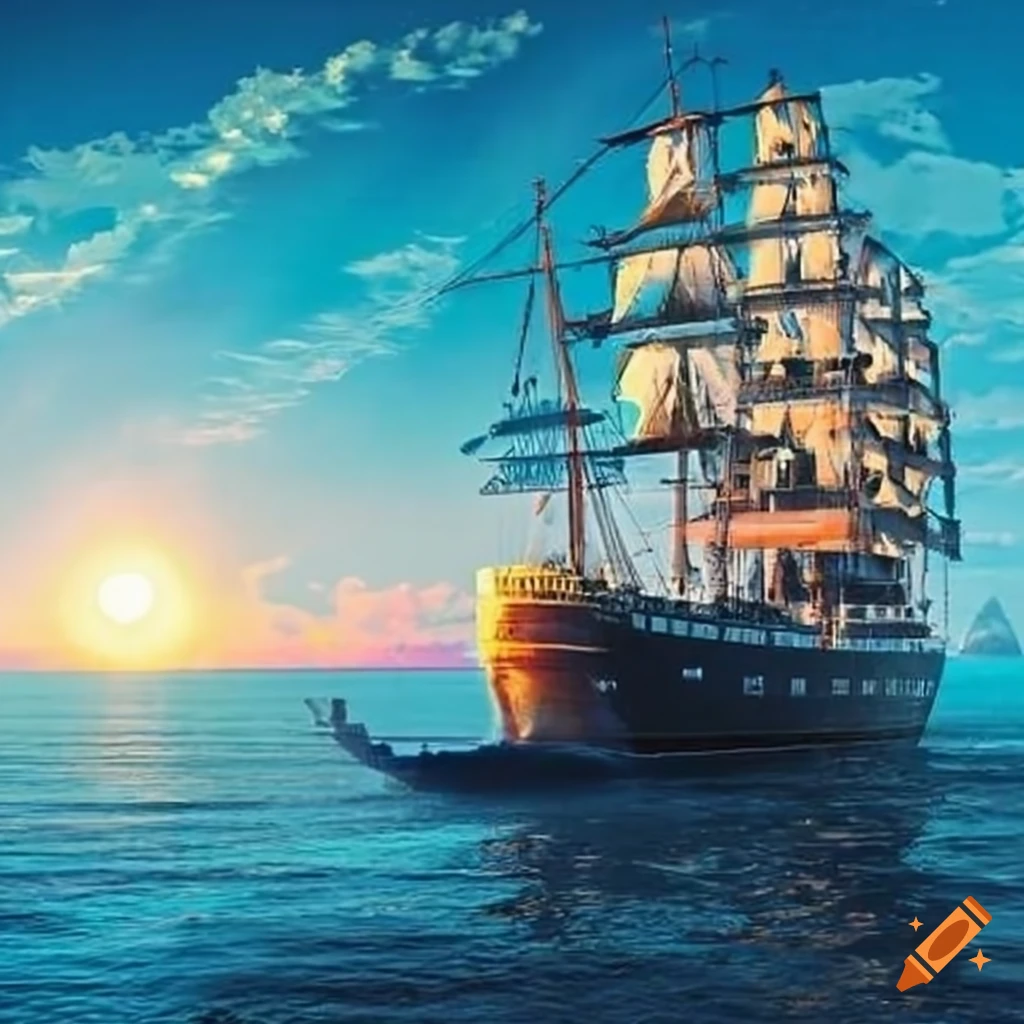 Sailing vessel in an eastern mythical fantasy setting on Craiyon