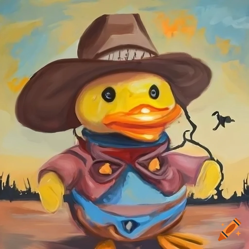 Canvas painting of a duck in cowboy halloween costume on Craiyon