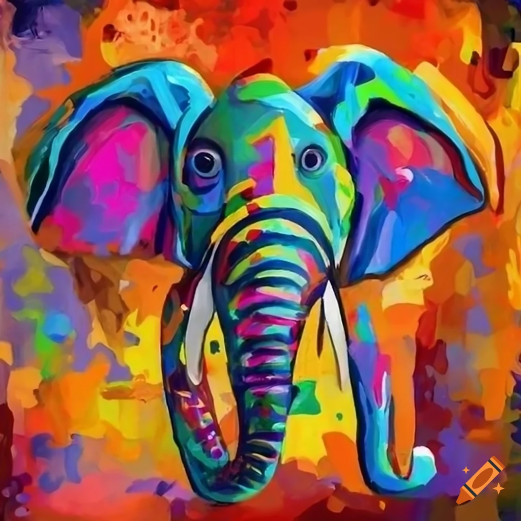 Colorful cubist painting of an elephant on Craiyon