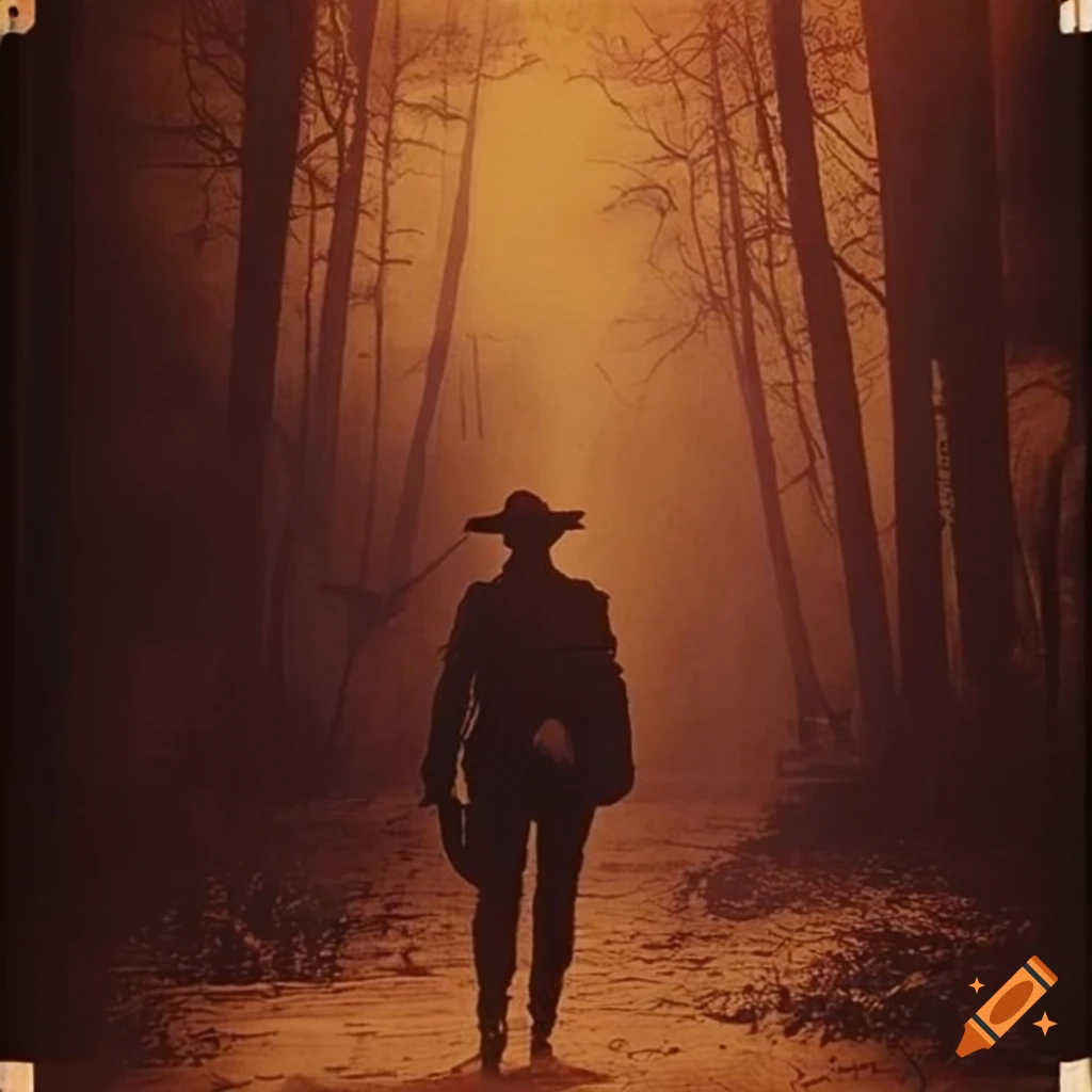 Vintage movie poster of a supernatural horror western on Craiyon