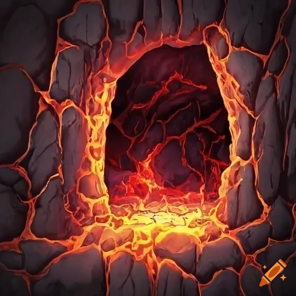 Concept art depiction of a cave with lava cracks on Craiyon