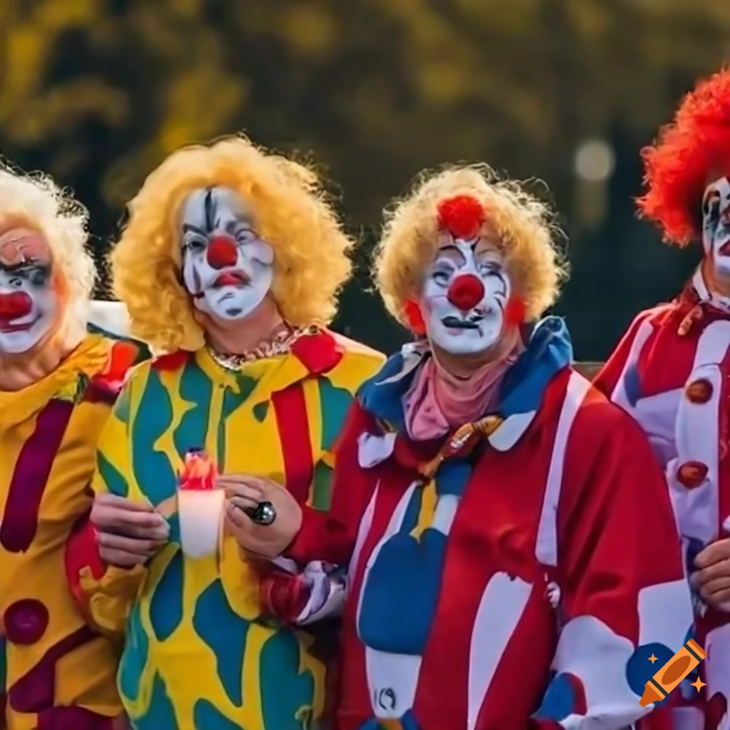 Clowns holding a candlelight vigil in front of the US Capitol on Craiyon
