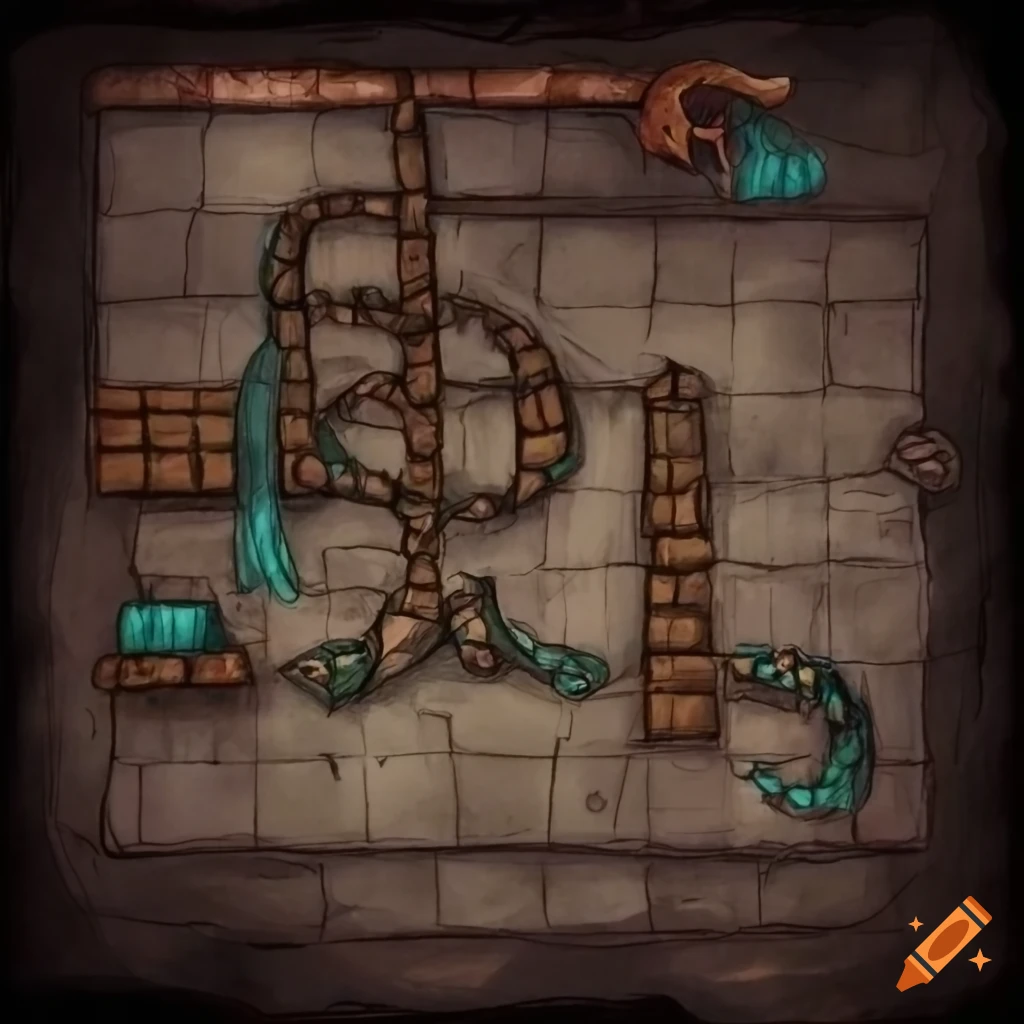 D&D-style dungeon map inspired by Snakes and Ladders on Craiyon