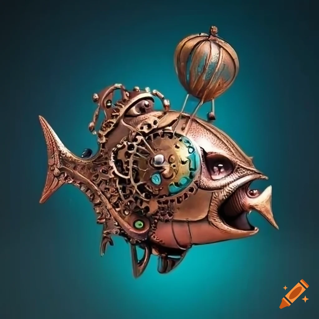 Bronze-copper steampunk airship over tropical beach on Craiyon