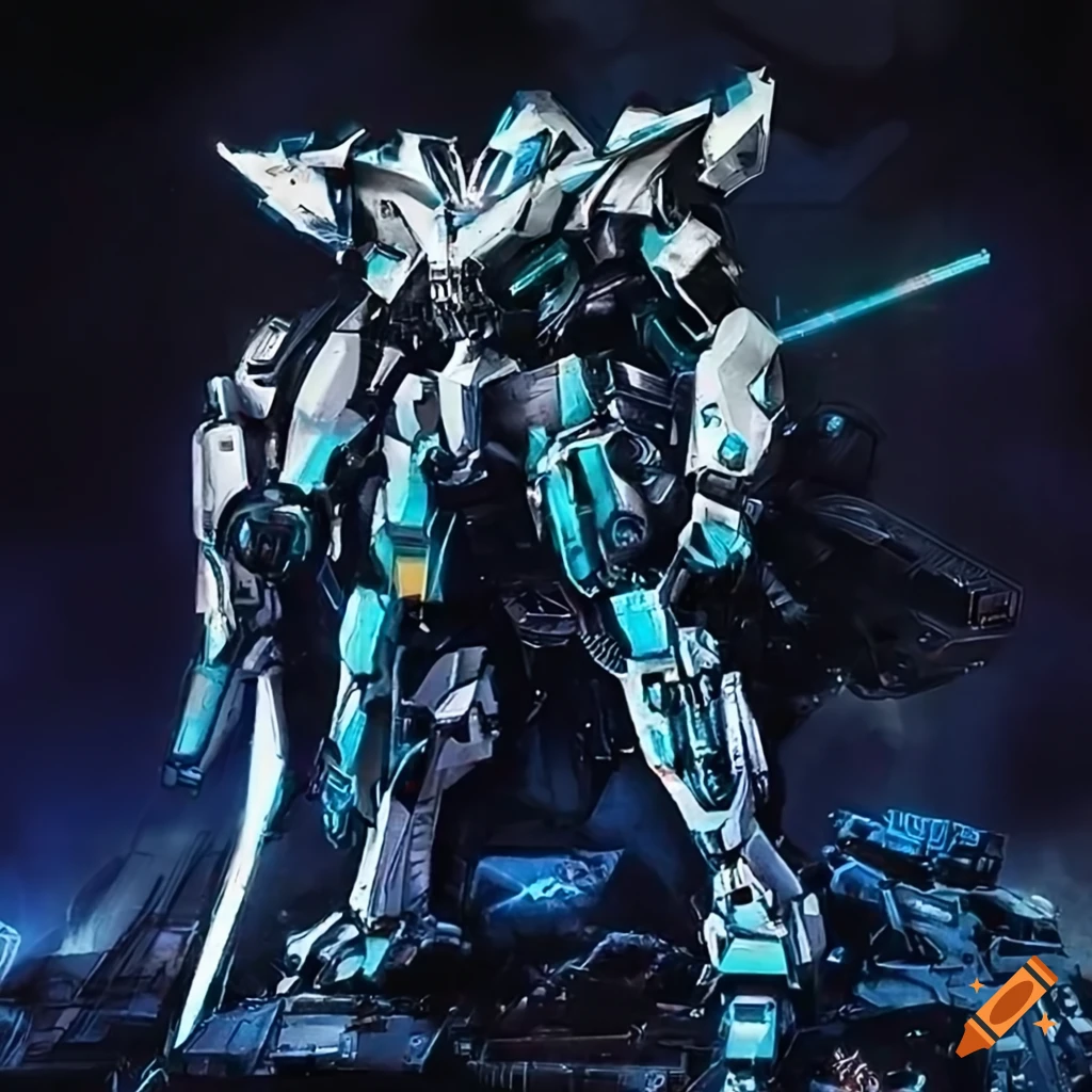 Mecha 'pink' with a cool background on Craiyon