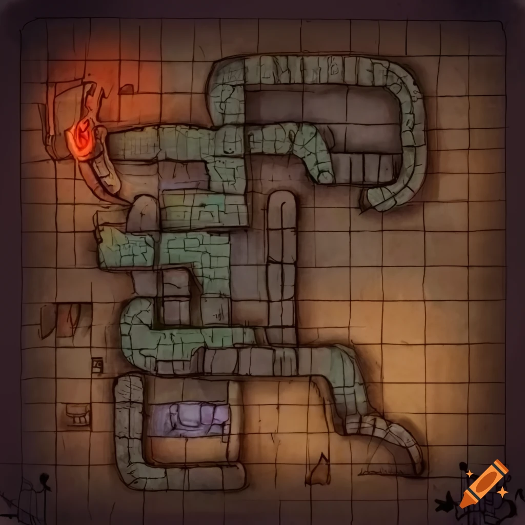 D&D style drawing of a dungeon map on Craiyon