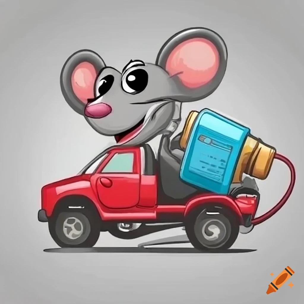 Cartoon mouse driving a truck with a radio on Craiyon