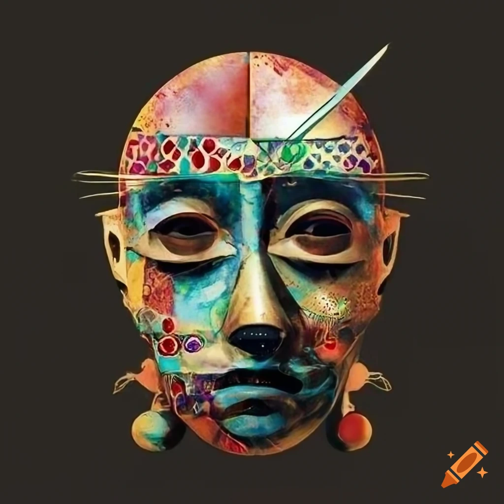 Max ernst style collage of a complex machine mask on Craiyon