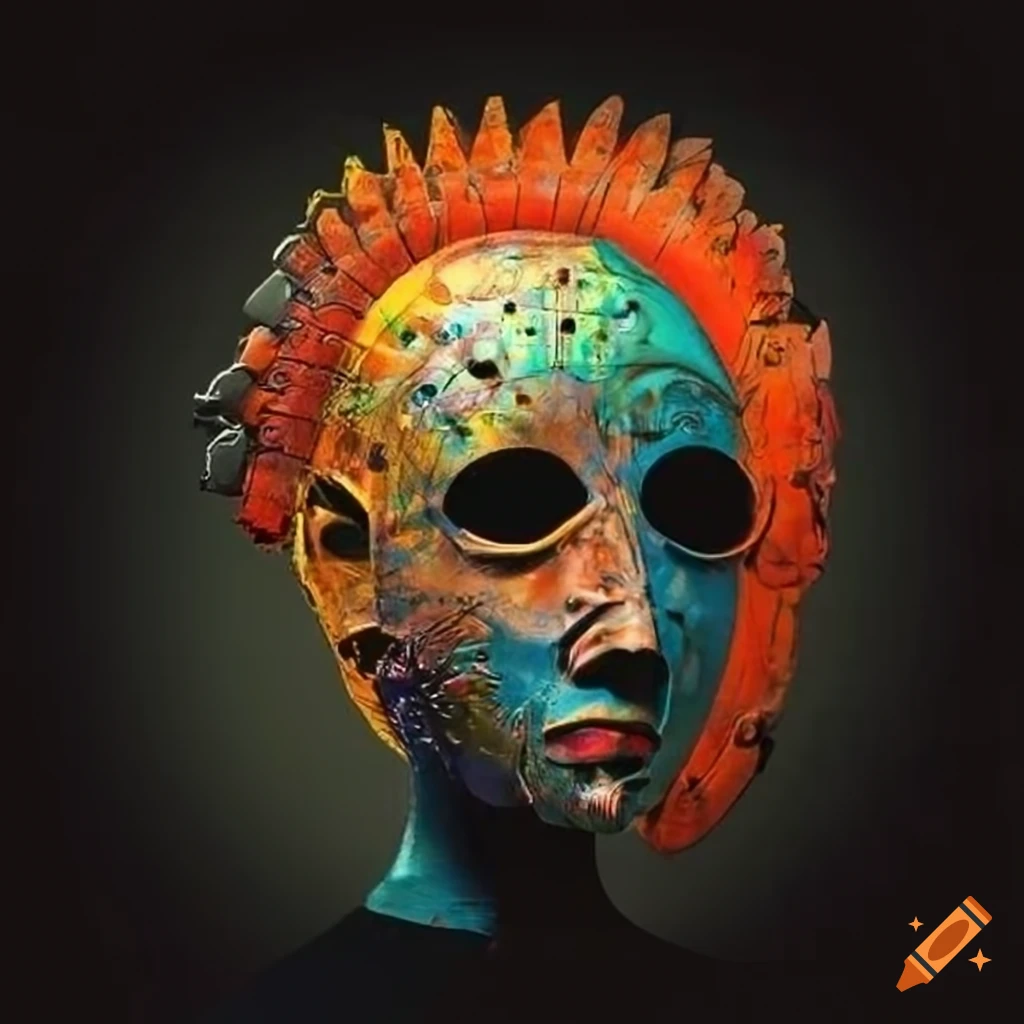 Complex machine mask in max ernst collage style on Craiyon