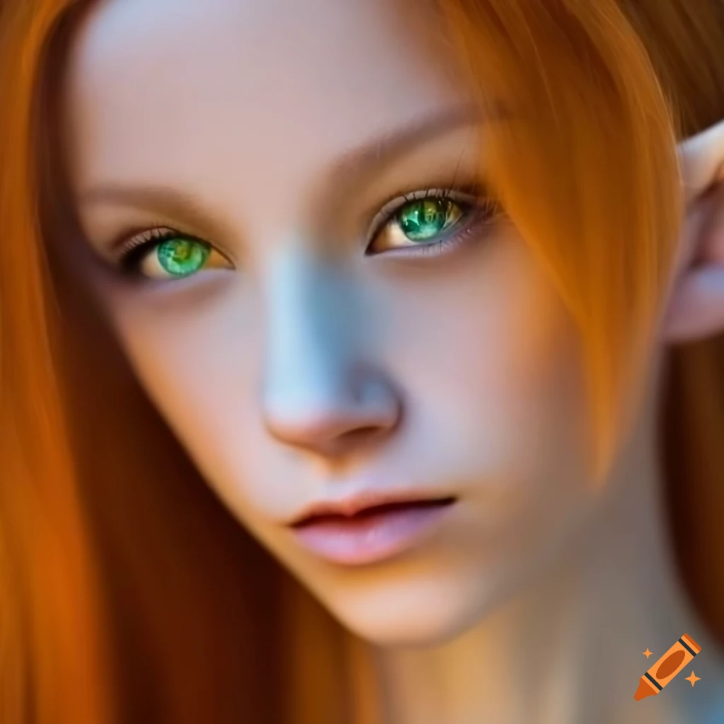 Portrait of a young wood elf with honey colored hair and emerald ...