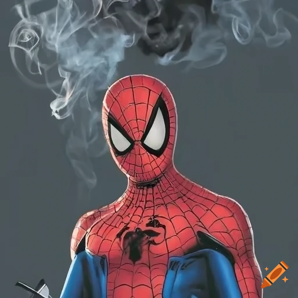 Humorous image of spiderman with a joint